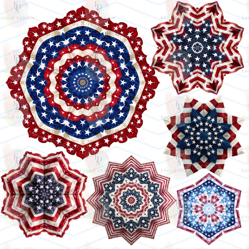 4th of July Clipart Bundle: American Flag Mandala Designs (digital ...