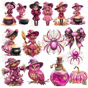 Pink Halloween Clipart Bundle: Witchy, Spooky, Kawaii (digital Download ...