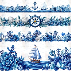 30 PNG Blue Nautical Borders Clipart, Seashell Ocean Anchor Lighthouse ...
