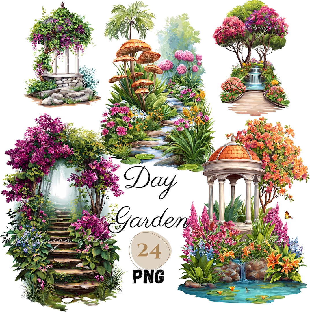 Enchanted Garden Clipart: Floral Landscape PNG Images (digital Download ...