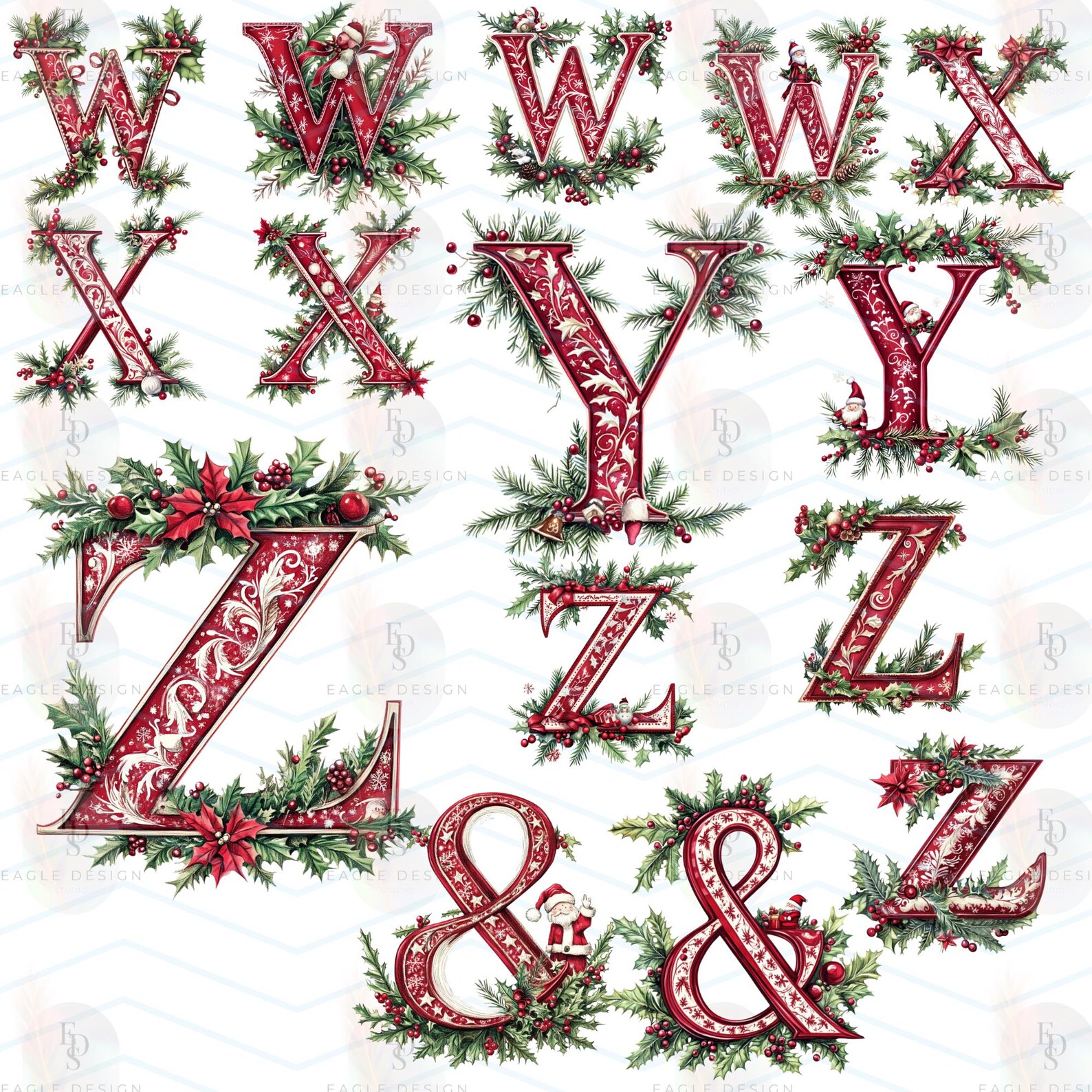 CHRISTMAS Initial Letters Bundle Card Clipart, English Alphabet Letters ...