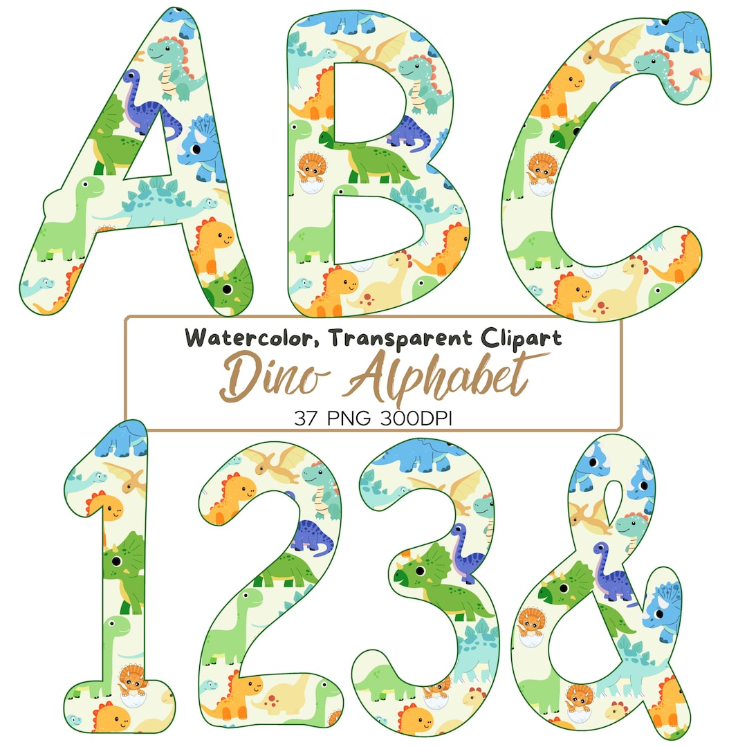 37 PNG, DINO Letters and Numbers Bundle Card Clipart, Alphabet ...