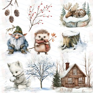 Winter Woodland Watercolor Clipart Set – 61 PNG | Wild Animals, Snow ...