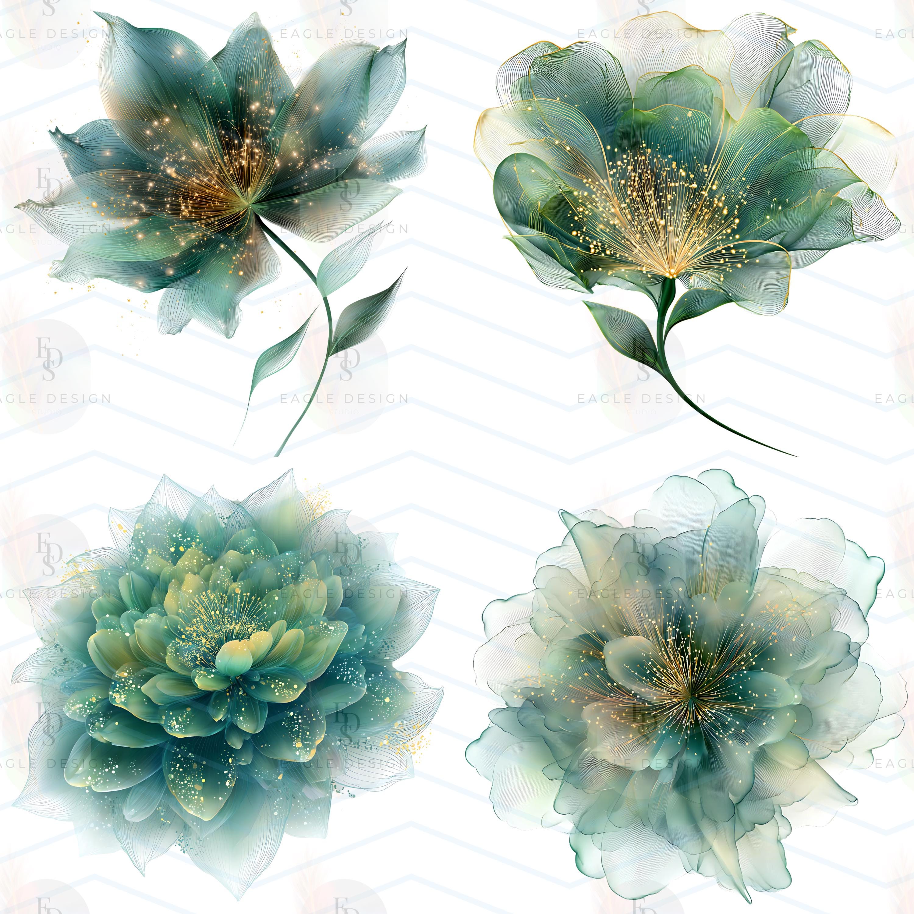 Green Gold Flower Clipart: Luxury Floral PNG Images (digital Download ...
