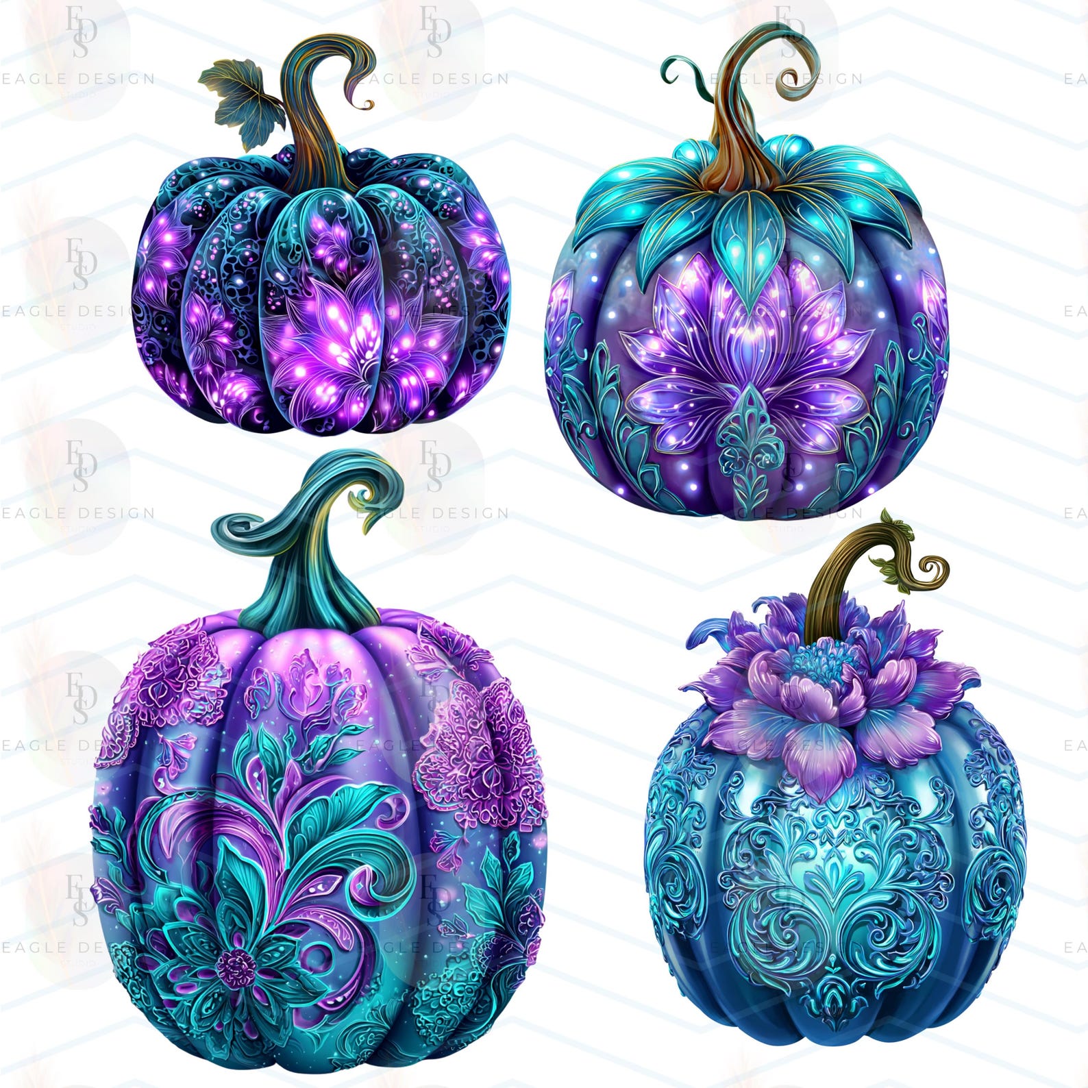 28 PNG Teal Purple Pumpkins Clipart | Fall Autumn Pumpkin Illustrations ...