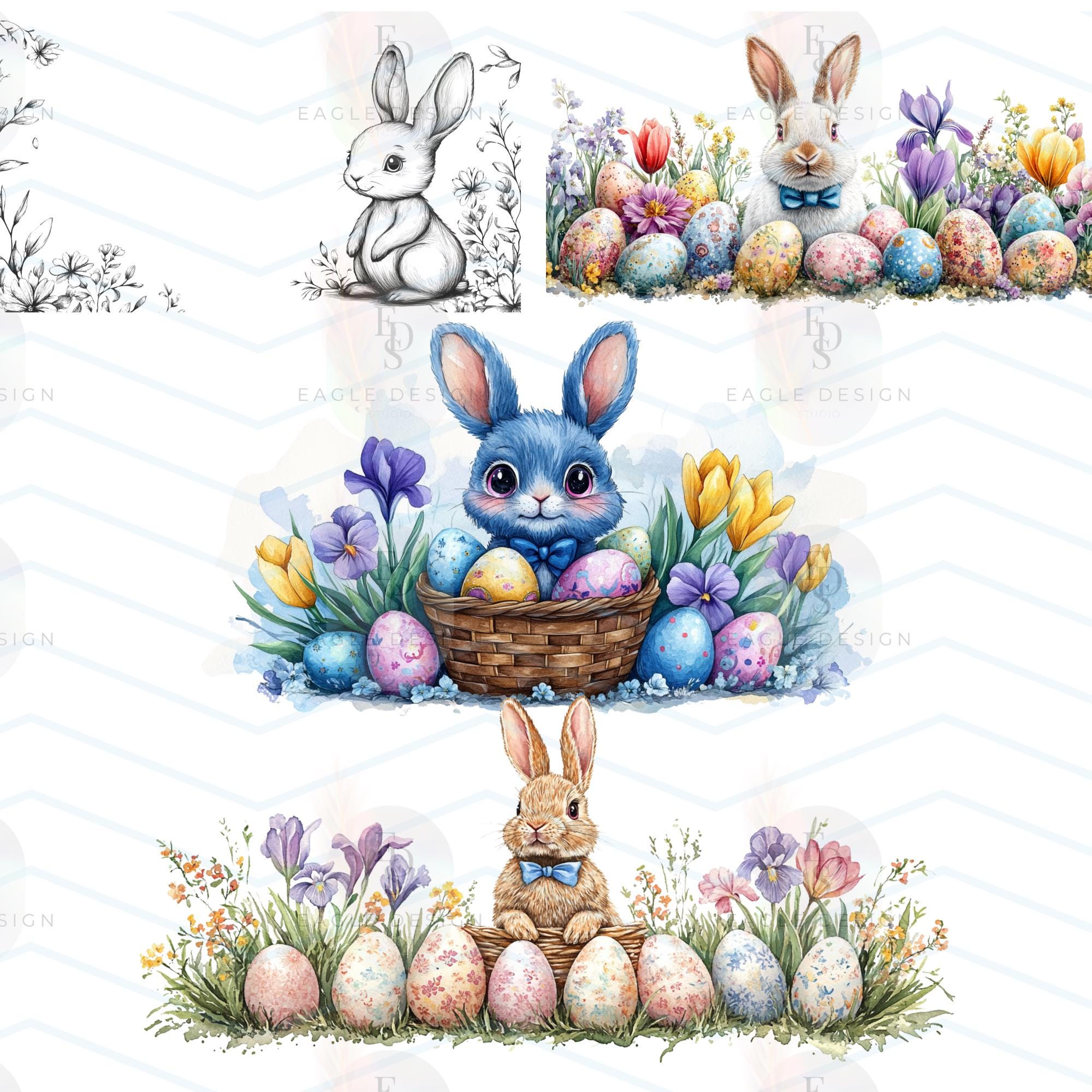 32 PNG Easter BORDER Clipart – Spring Floral Bunny Chicken Borders With ...