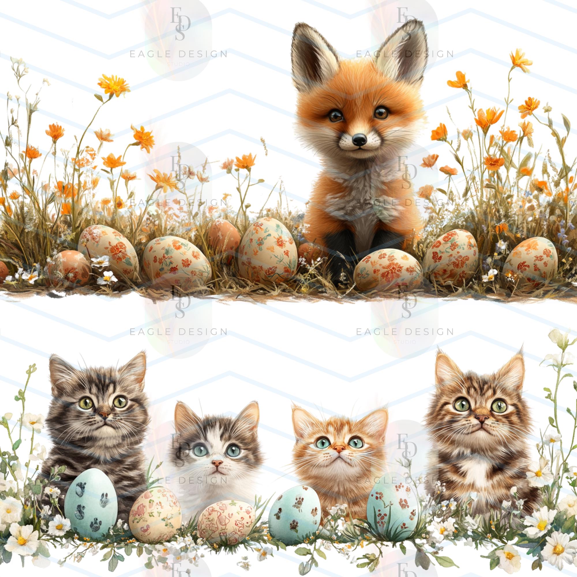 40 PNG Easter BORDER Clipart – Spring Floral Bunny Chicken Borders With ...