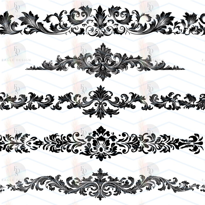 30 Black Ornament Border Clipart PNG | Black Dividers | Elegant ...