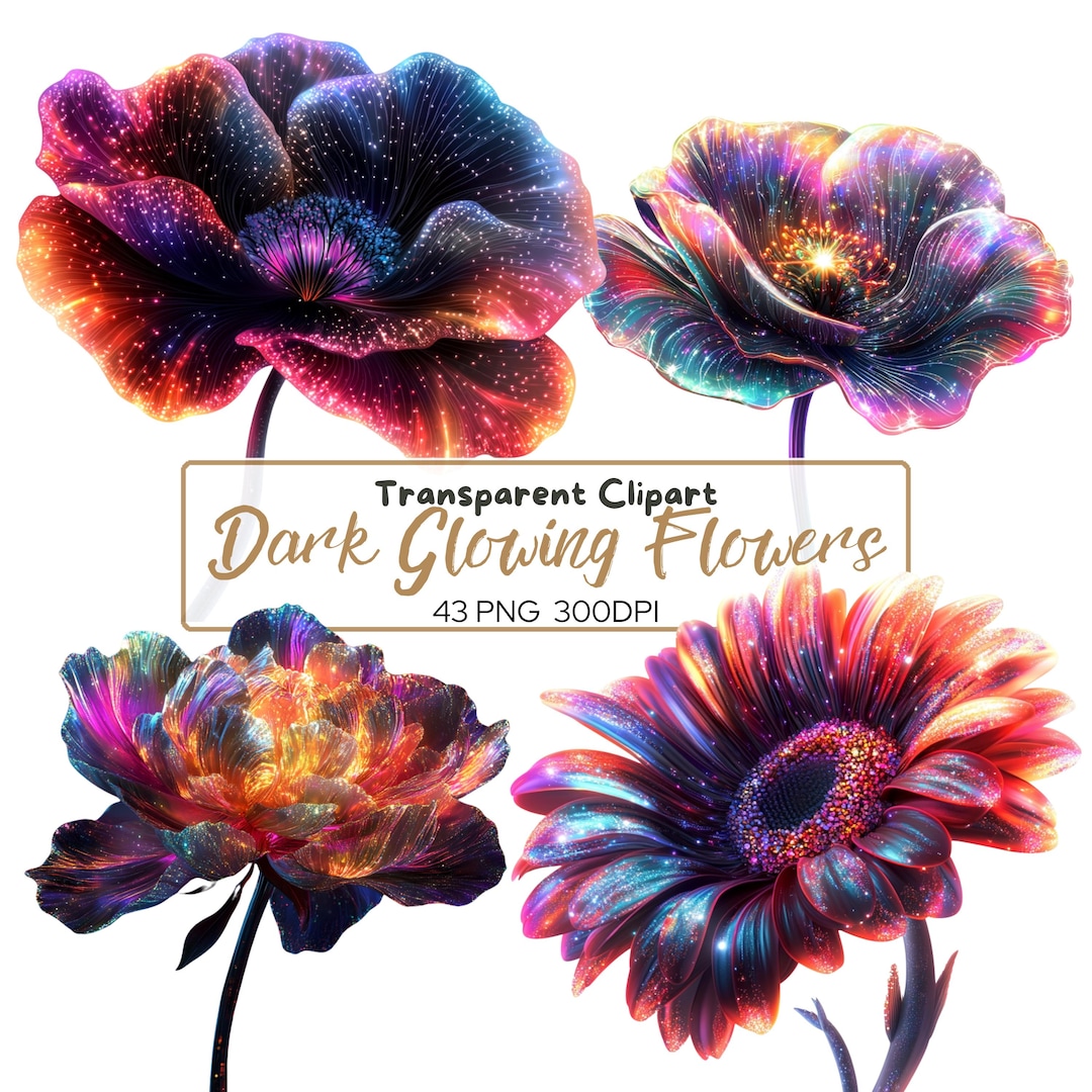 43 PNG Dark GLOWING FLOWERS Clip Arts (300 Dpi, Commercial Use, Bundle ...