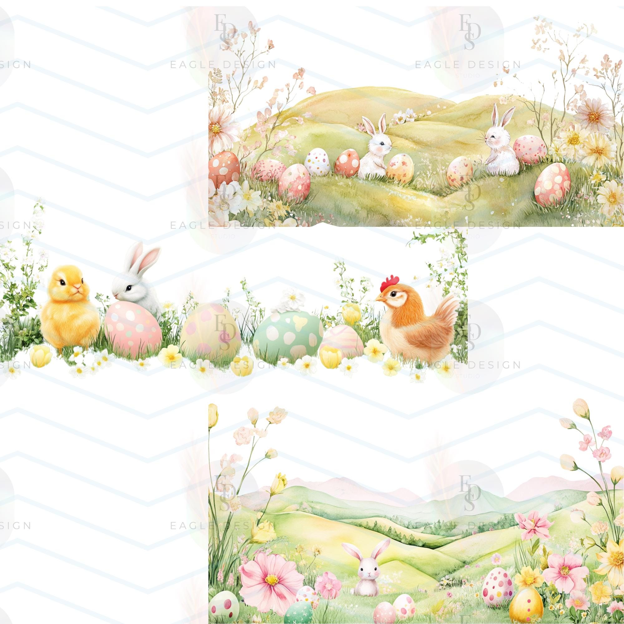 32 PNG Easter BORDER Clipart – Spring Floral Bunny Chicken Borders With ...