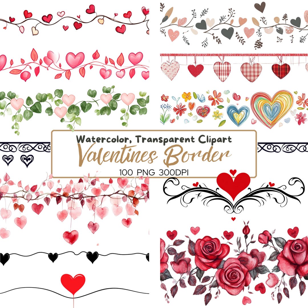 100 PNG Valentines BORDER Clipart – Heart Love Borders With Transparent ...