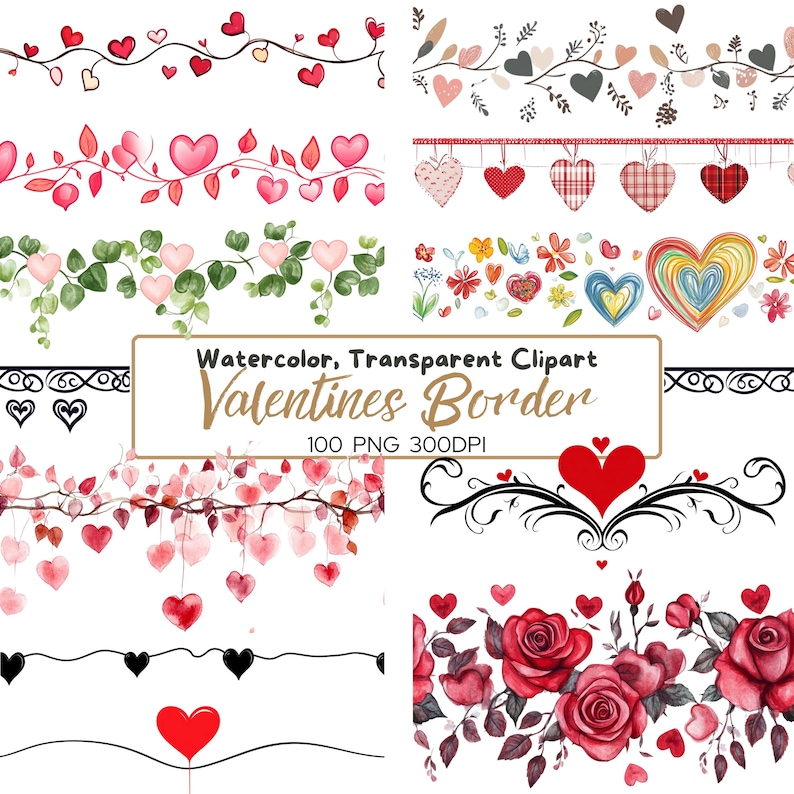100 PNG Valentines BORDER Clipart – Heart Love Borders With Transparent ...