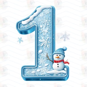 Winter Numbers Clipart: Snowflakes, Snowman, Illuminated PNG (digital ...