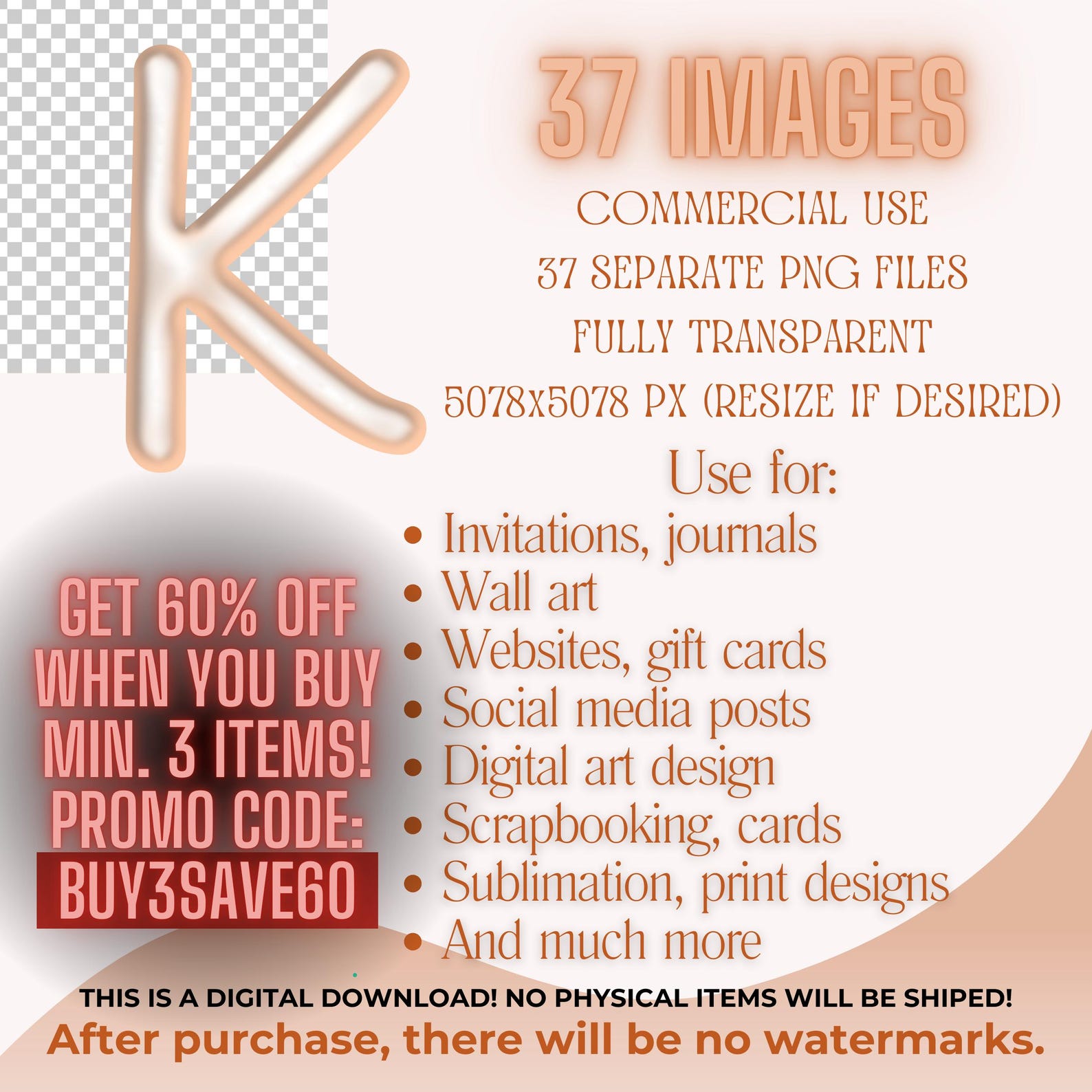 Peach Metallic Alphabet Clipart: Letters and Numbers PNG Bundle ...