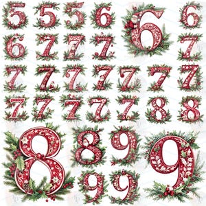 52 PNG, Illuminated CHRISTMAS Numbers Bundle Card Clipart, Christmas ...