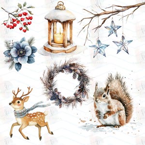 Winter Woodland Watercolor Clipart Set – 61 PNG | Wild Animals, Snow ...