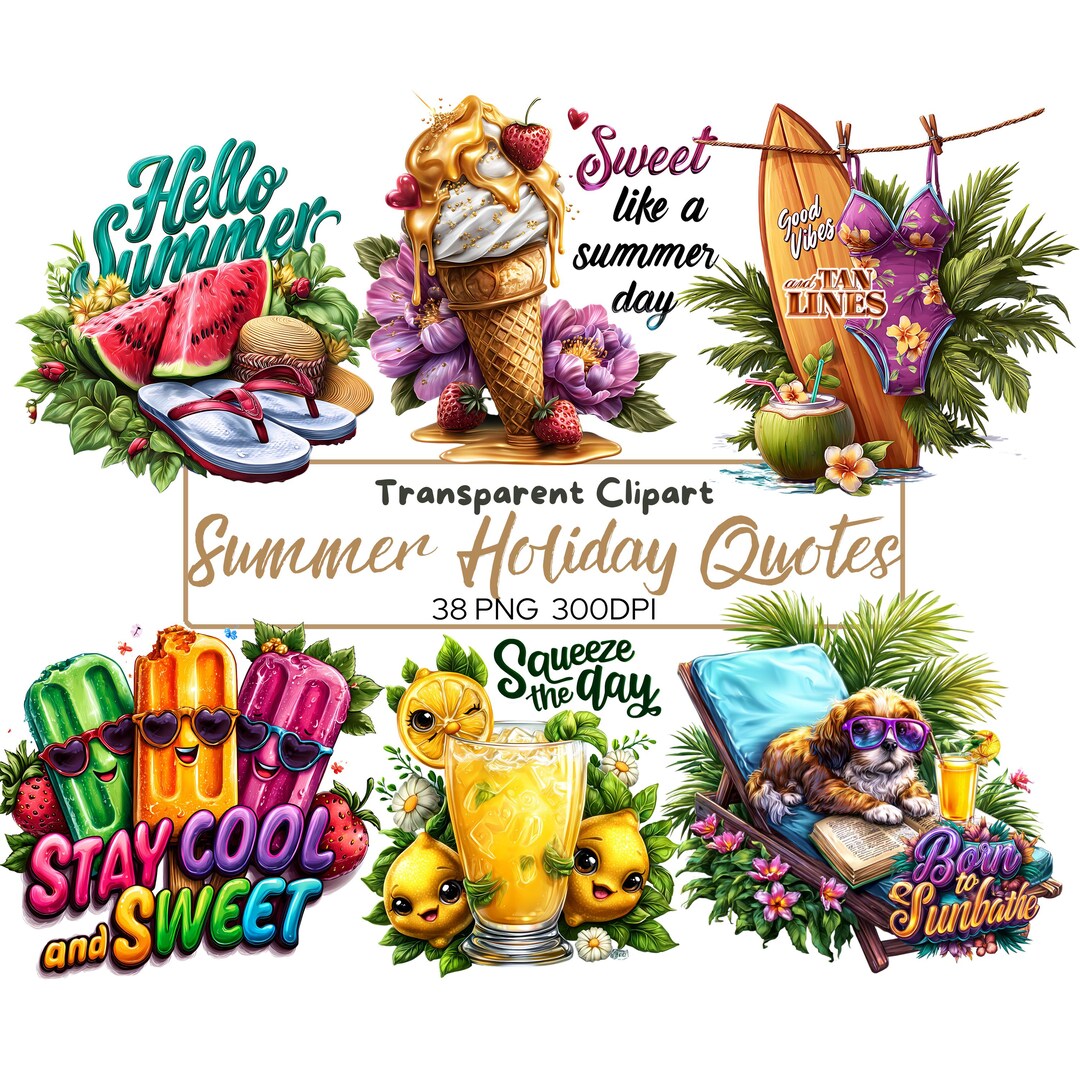Summer Holiday Clipart Bundle: Tropical PNG Graphics (digital Download ...