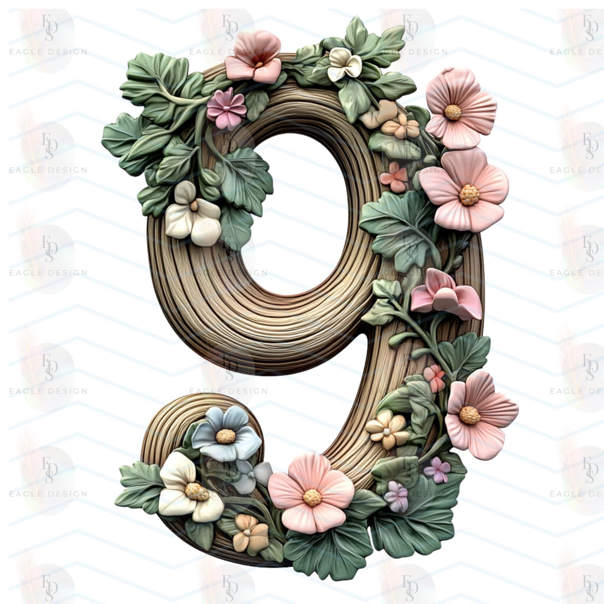 Floral Illuminated Numbers Clipart: Elegant Invitation Graphics ...