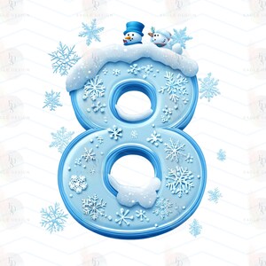 Winter Numbers Clipart: Snowflakes, Snowman, Illuminated PNG (digital ...