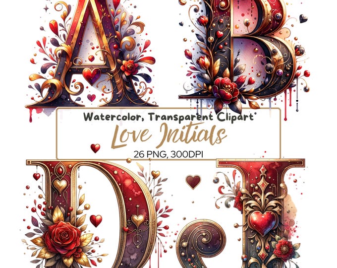Gold Floral Alphabet Letters Clipart: Wedding Invitation PNG (digital ...
