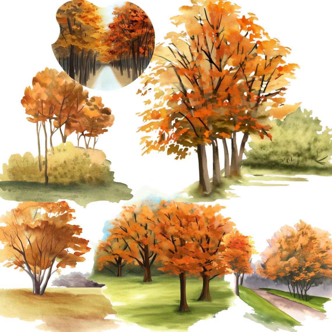 30 PNG AUTUMN FOREST Fall Trees Clip Arts 300 Dpi, Commercial Use ...