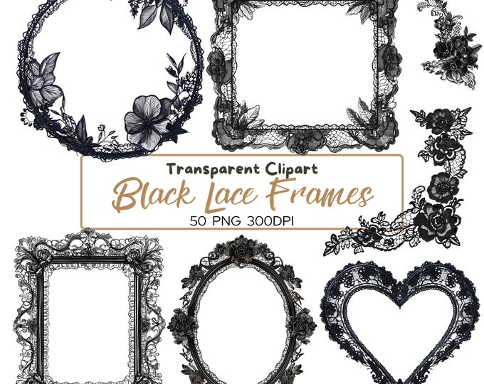 Black LACE FRAME Cliparts Printable Picture Frame Overlays Digital ...