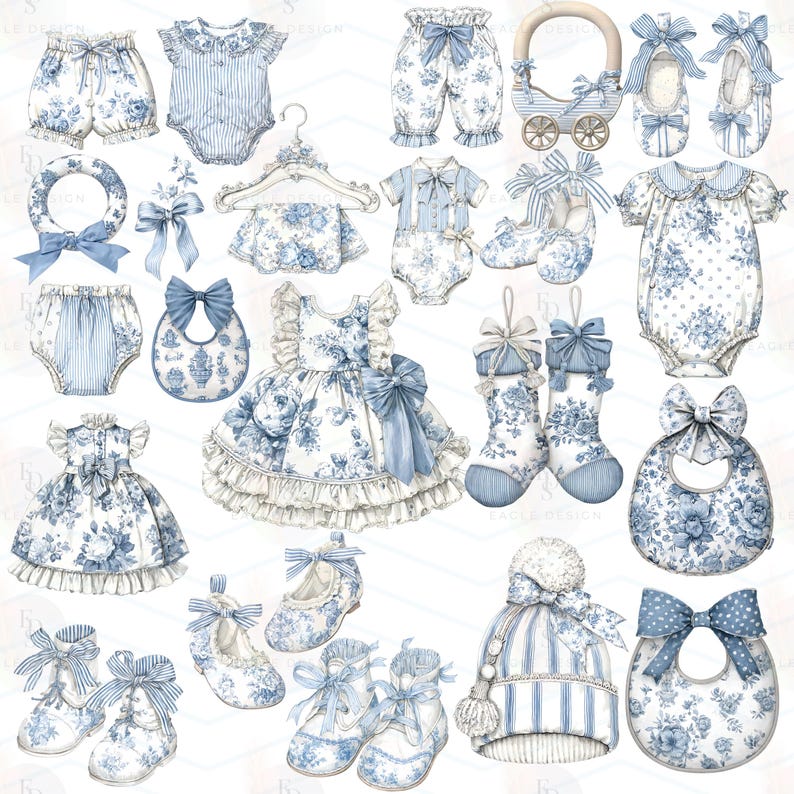 90 PNG Blue Toile Baby Clipart | Watercolor Baby Shower | Vintage ...