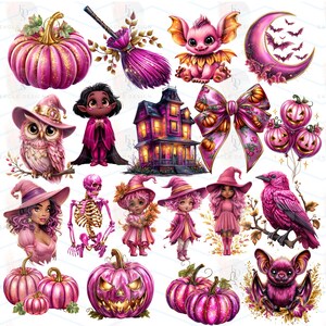 Pink Halloween Clipart Bundle: Witchy, Spooky, Kawaii (digital Download ...