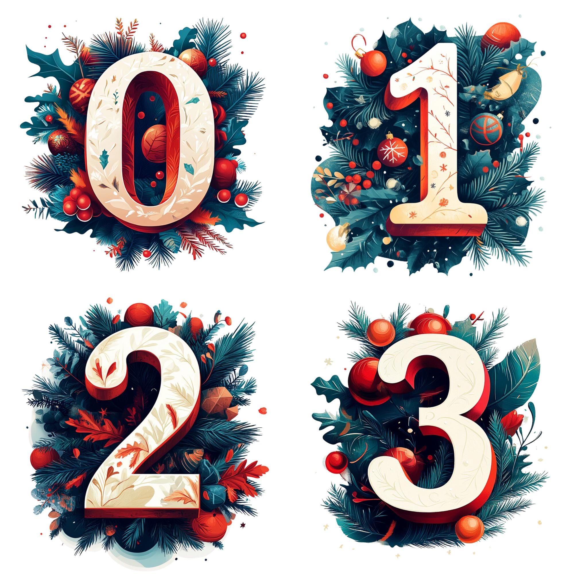 Christmas Numbers Clipart: Holiday PNG Bundle (digital Download ...