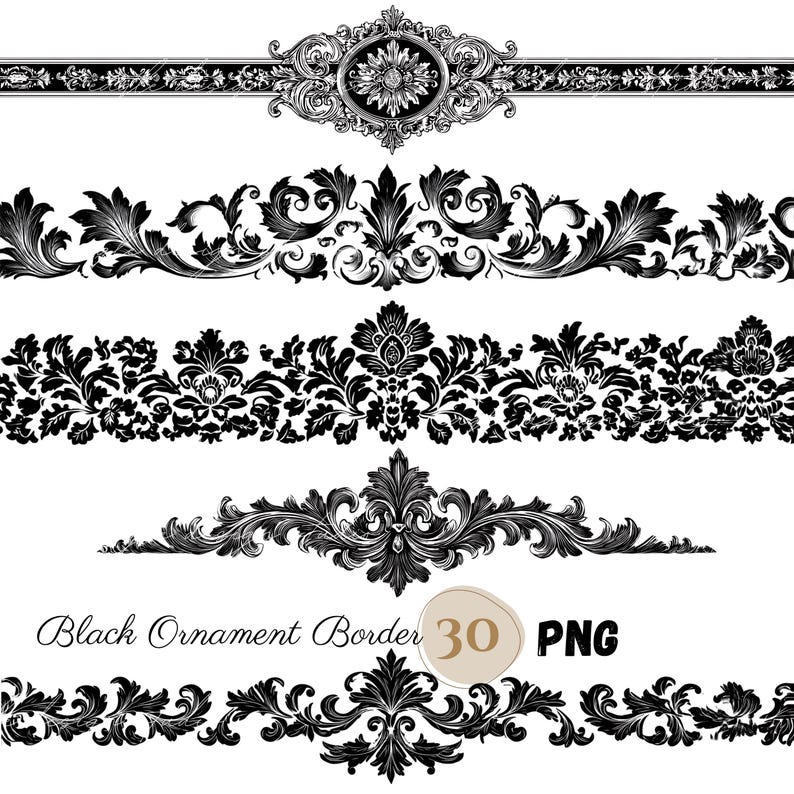 30 Black Ornament Border Clipart PNG | Black Dividers | Elegant ...