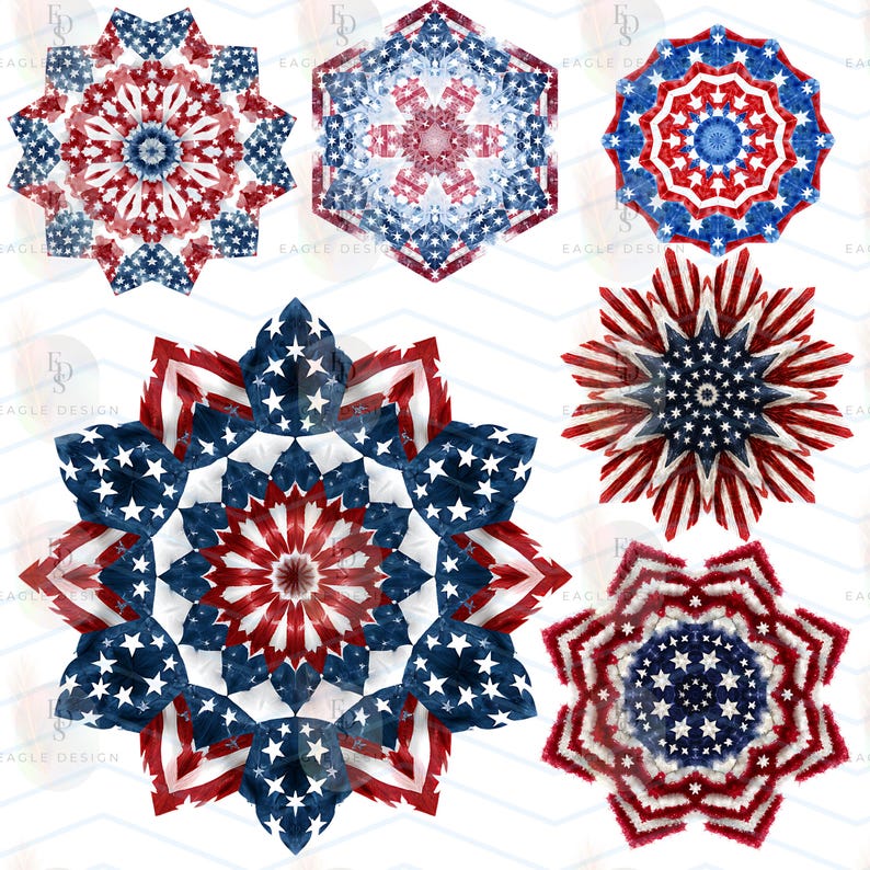 4th of July Clipart Bundle: American Flag Mandala Designs (digital ...
