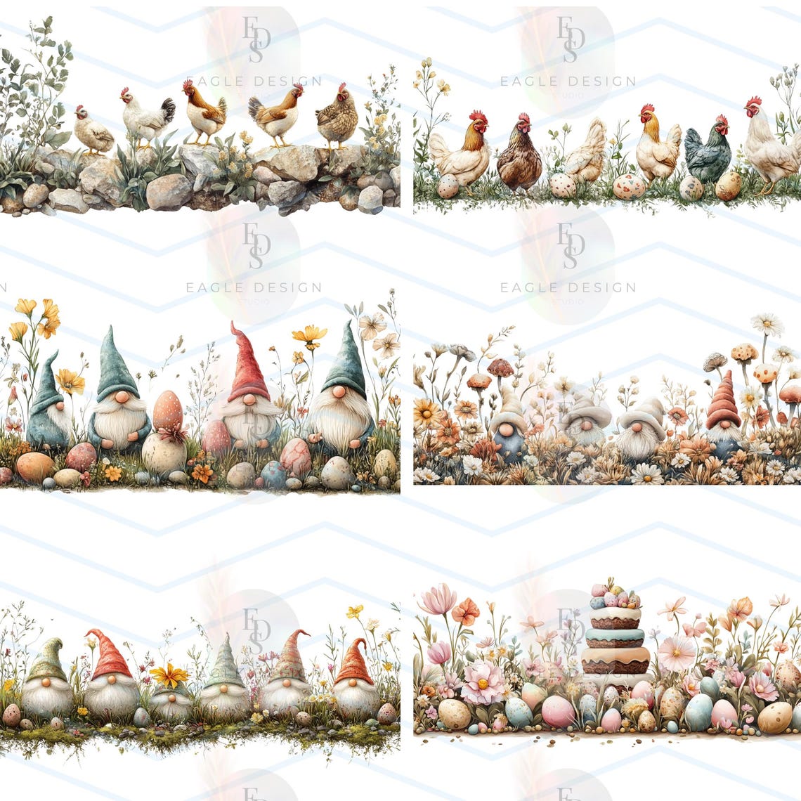 40 PNG Easter BORDER Clipart – Spring Floral Bunny Chicken Borders With ...