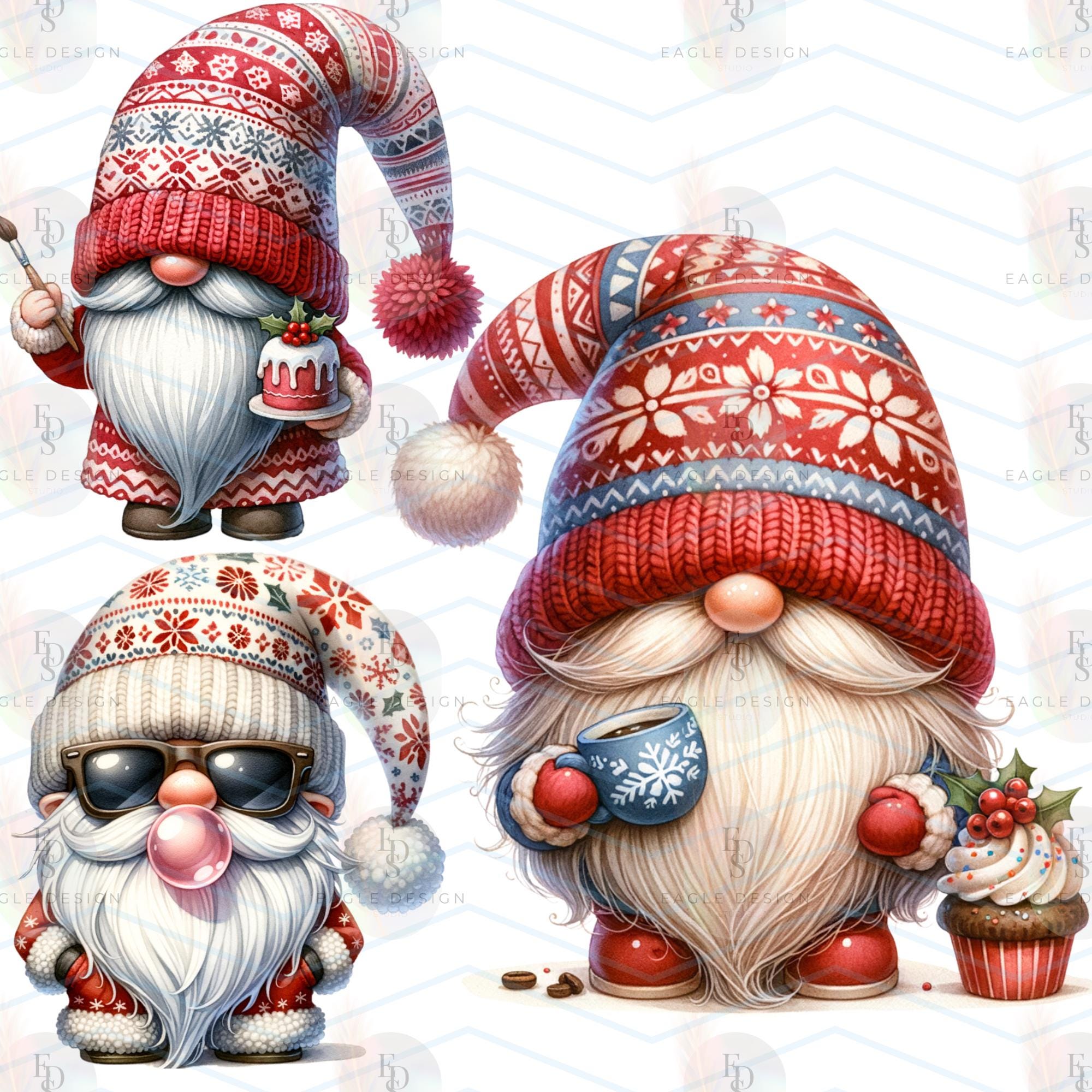 Watercolor Christmas Gnomes Clipart Set: Holiday PNG Files (digital ...