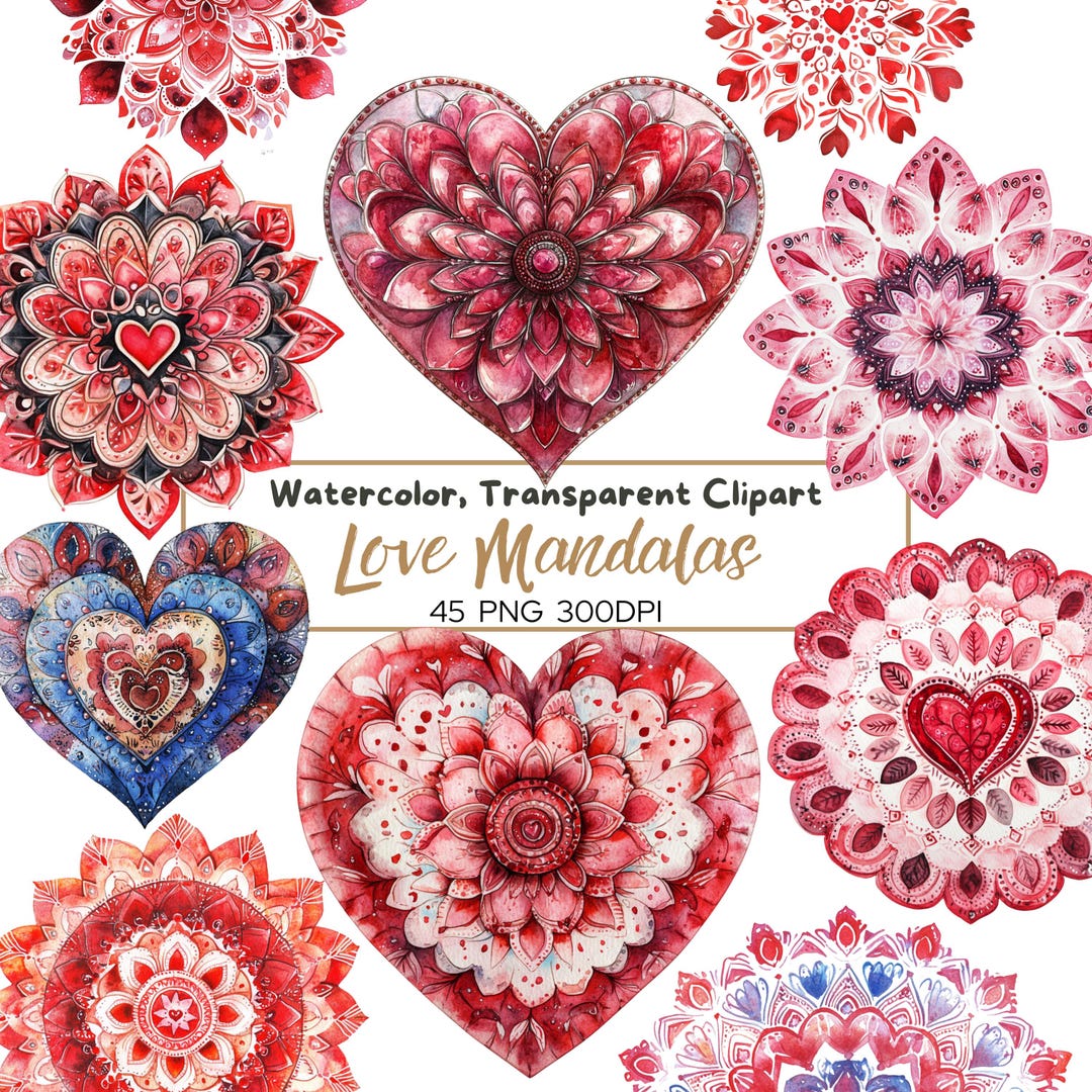 45 PNG Mandala - Watercolor Love Inspired - Clip Arts (300 Dpi ...