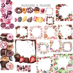 390 PNG SWEETS Clipart, Transparent, Watercolor Cake, Macarons, Candy ...
