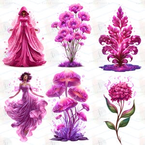 30 PNG Glowing Pink Fantasy Clipart | Magical Trees, Sparkling Flowers ...