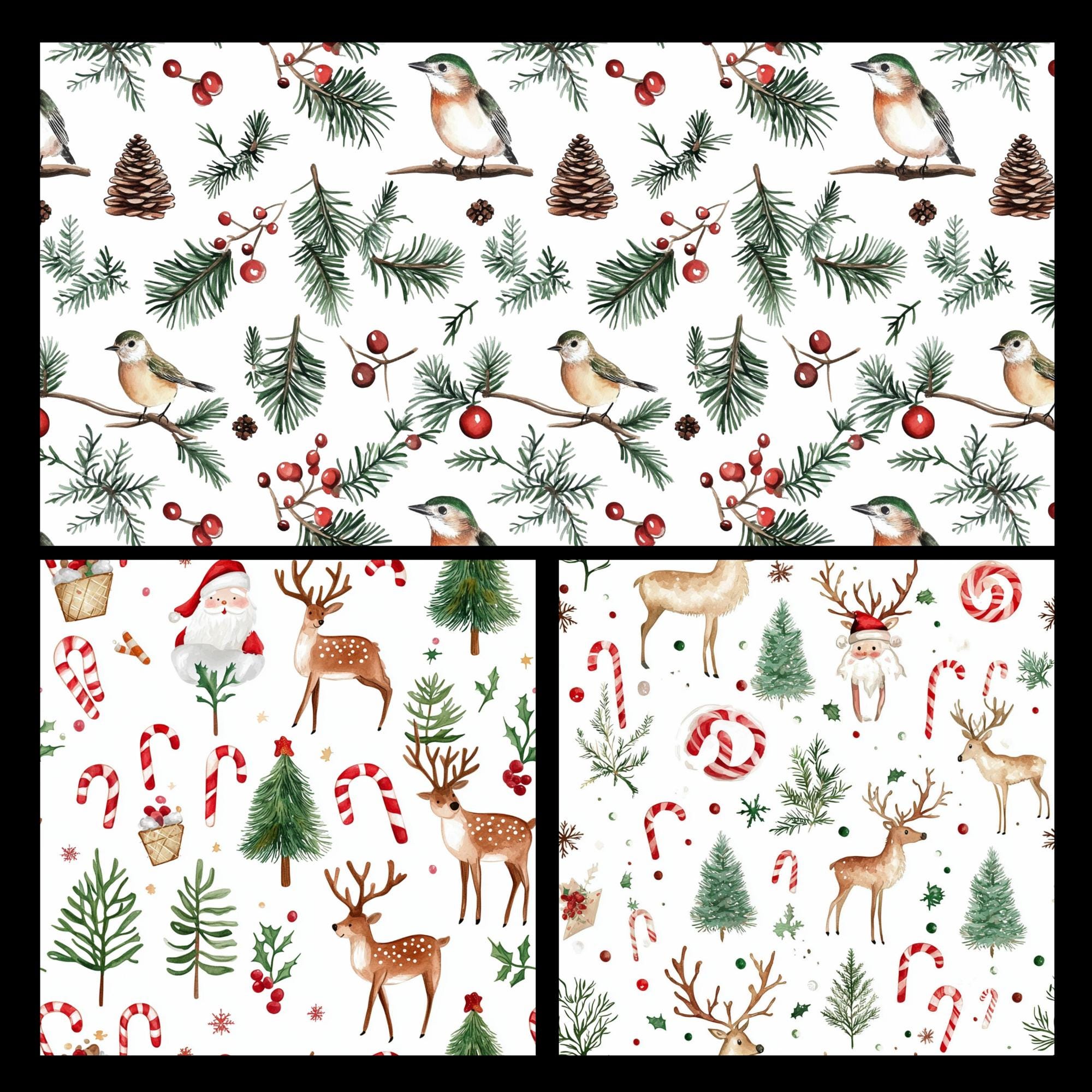 Watercolor Christmas Digital Paper Set - Christmas Seamless Pattern ...