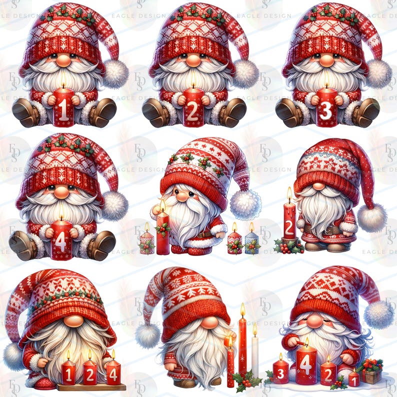Watercolor Christmas Gnomes Clipart Set: Holiday PNG Files (digital ...