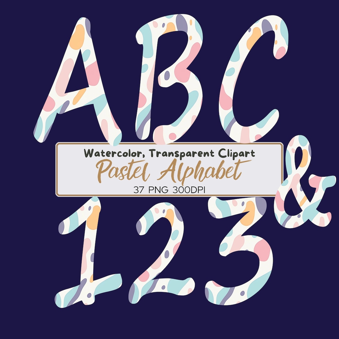 37 PNG, PASTEL Letters and Numbers Bundle Card Clipart, Alphabet ...