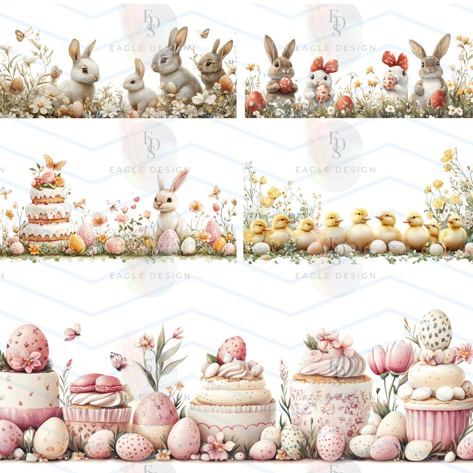 40 PNG Easter BORDER Clipart – Spring Floral Bunny Chicken Borders With ...