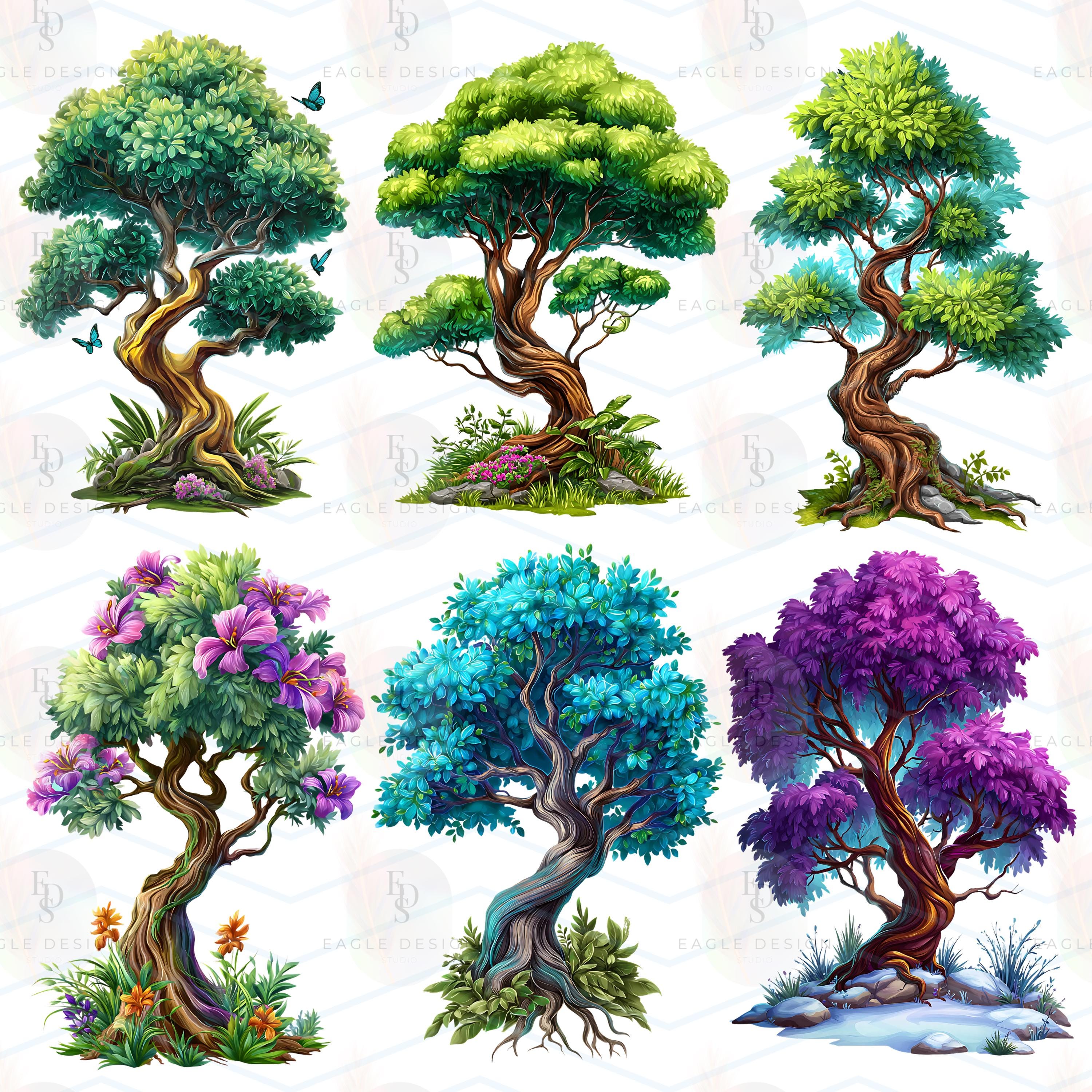 Enchanted Tree Clipart Bundle: Fantasy Forest PNG Images (digital ...