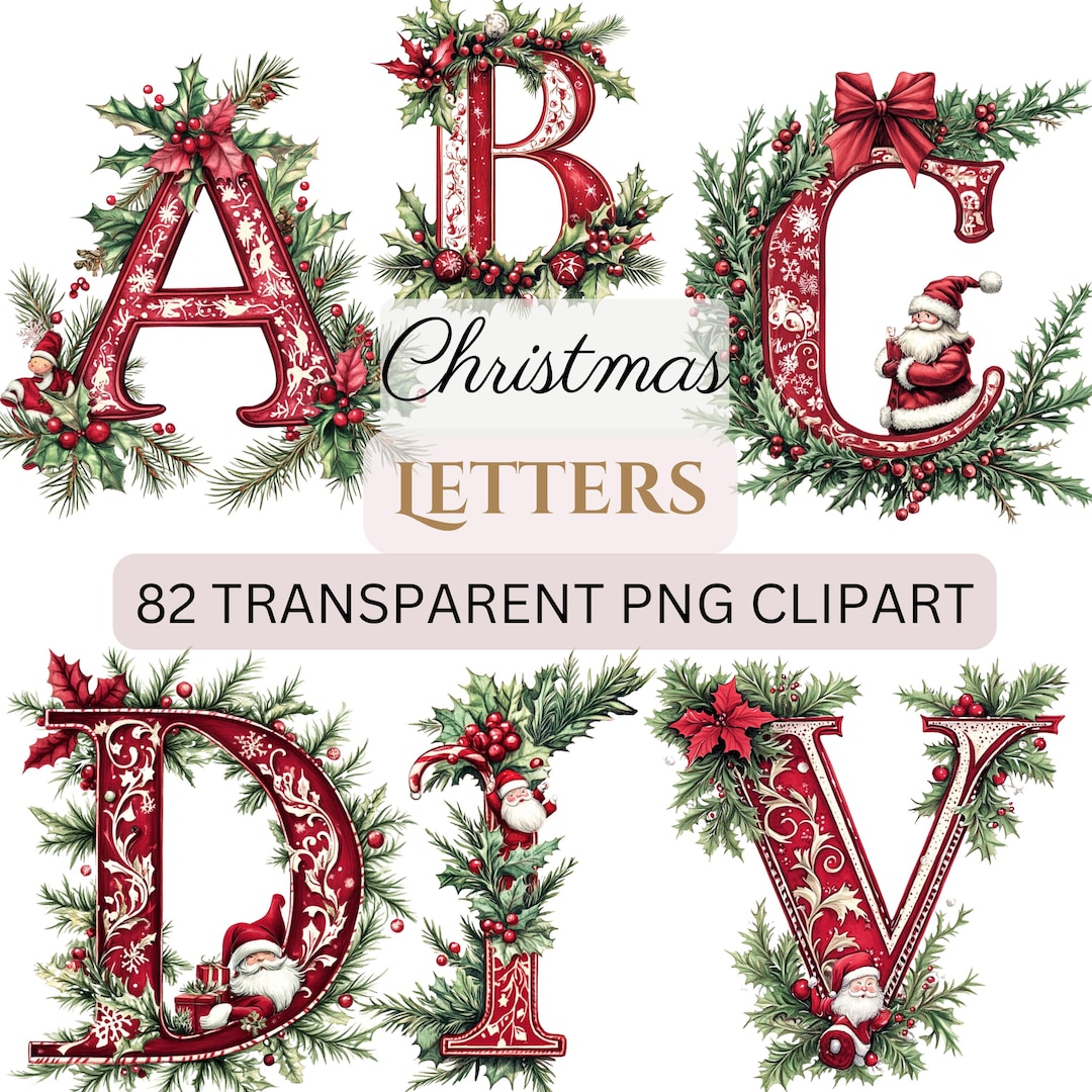 82 PNG, Illuminated CHRISTMAS Letters Bundle Card Clipart, English ...