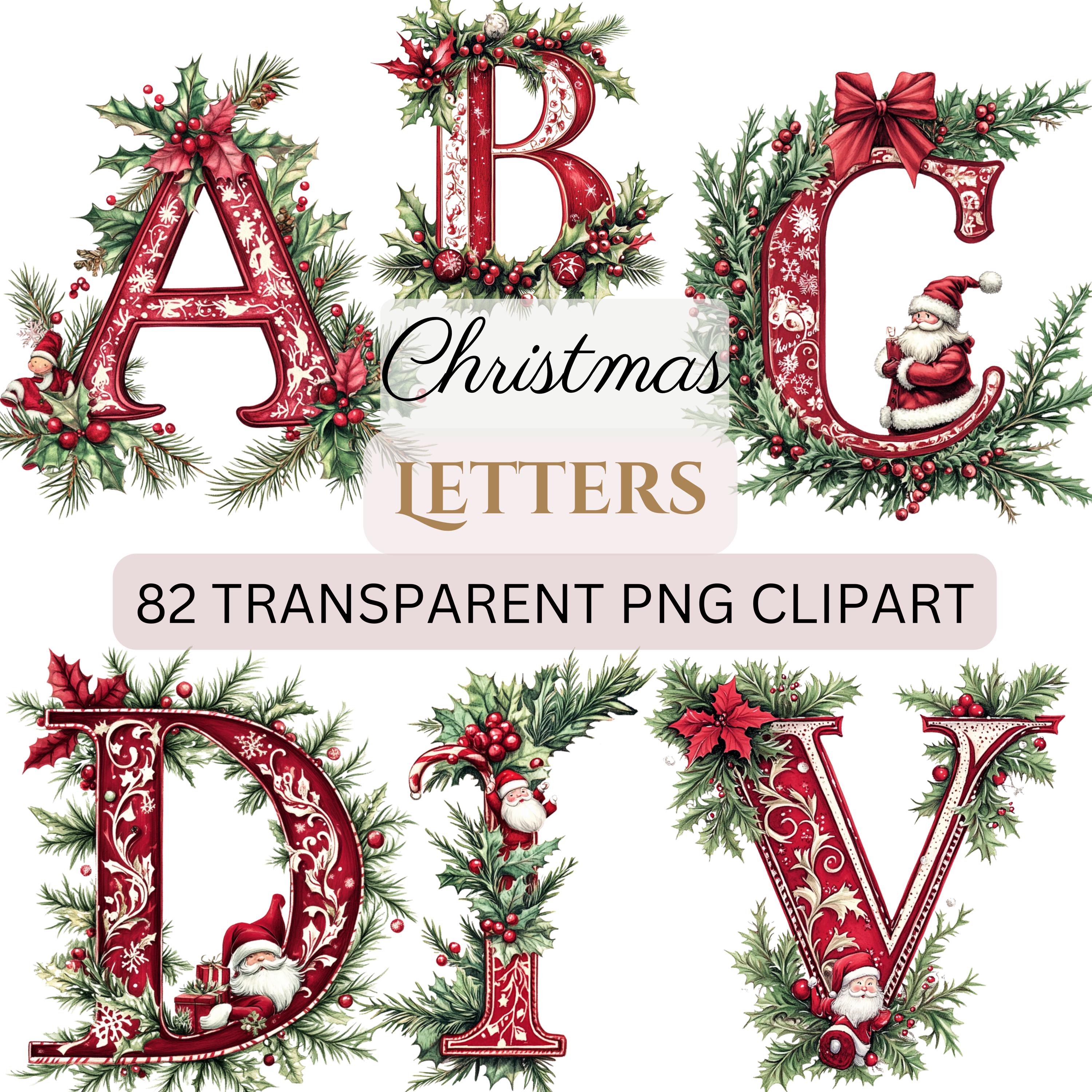 82 PNG, Illuminated CHRISTMAS Letters Bundle Card Clipart, English ...