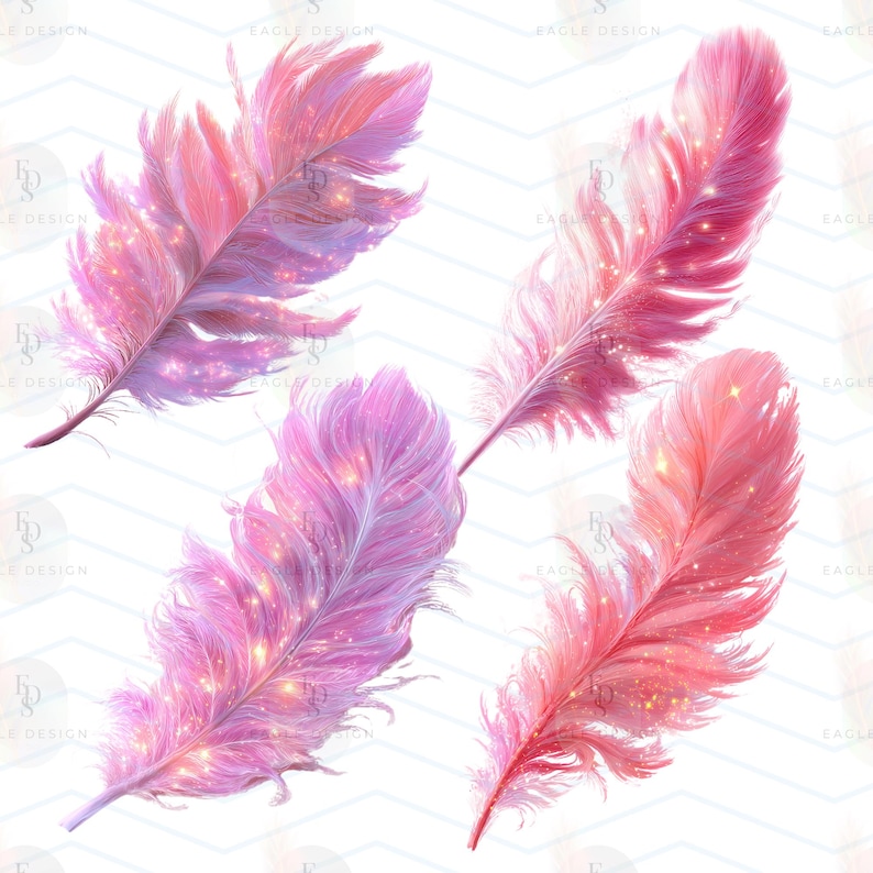 Sparkling Pastel Feather Clipart Bundle, 23 PNG Glitter Feathers ...
