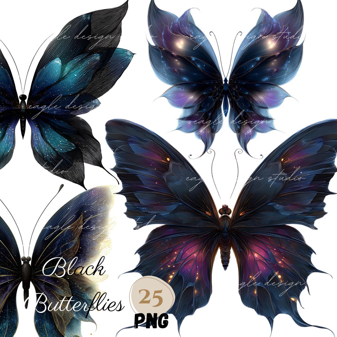 Black Ethereal Butterfly Clipart Bundle: Dark Fairy Designs (PNG ...