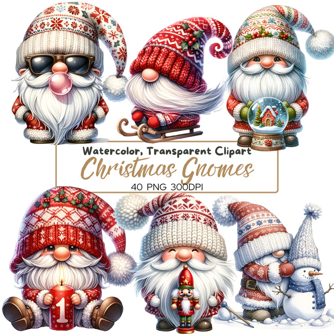 Watercolor Christmas Gnomes Clipart Set: Holiday PNG Files (digital ...