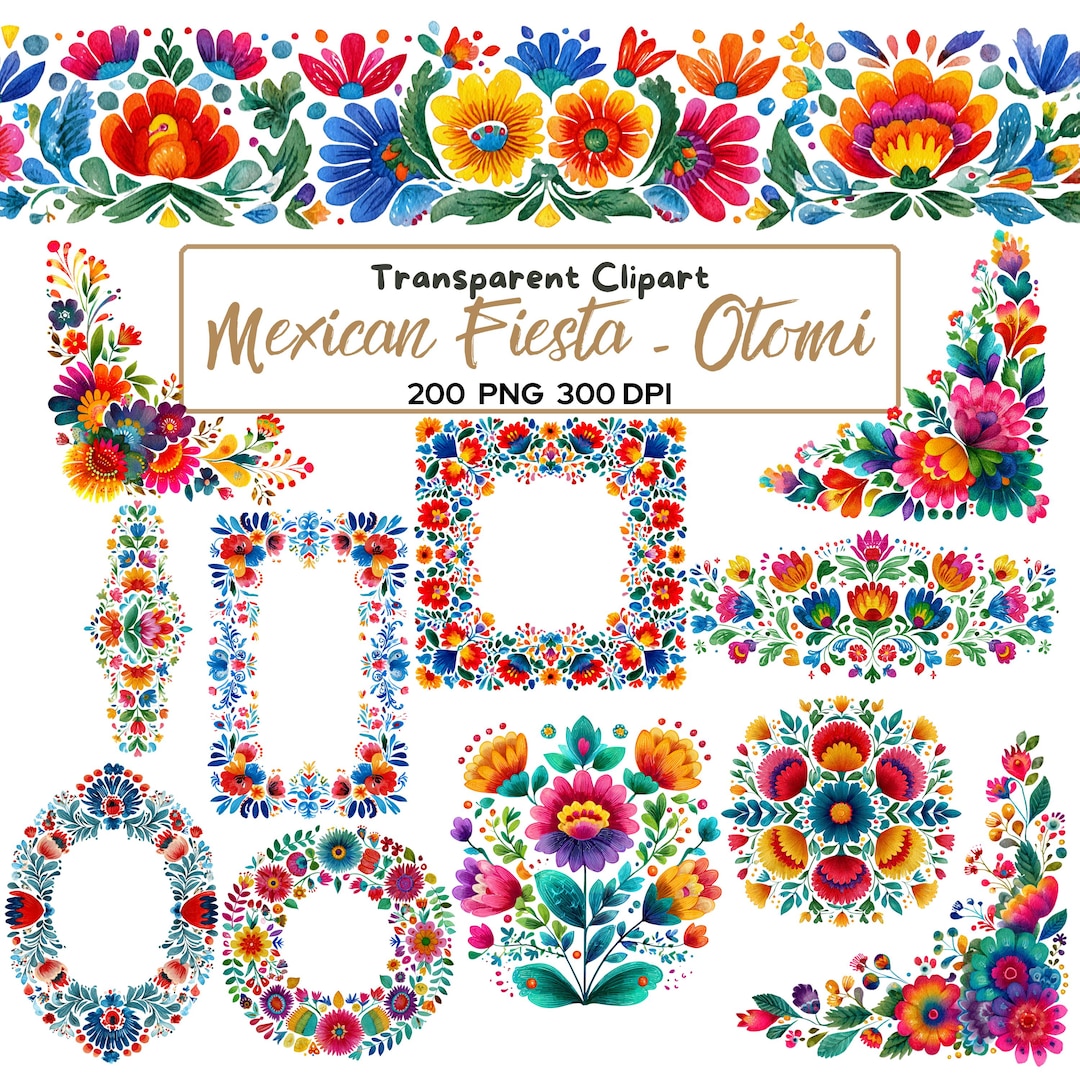200+ PNG Mexican Fiesta Flowers Clipart, Otomi Floral, Talavera ...