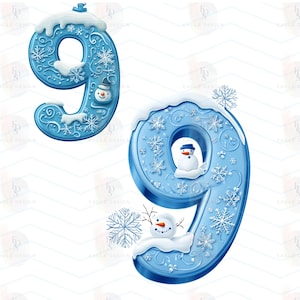 Winter Numbers Clipart: Snowflakes, Snowman, Illuminated PNG (digital ...
