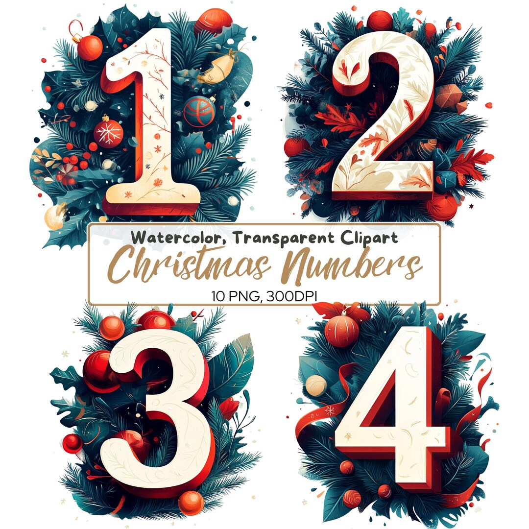 Christmas Numbers Clipart: Holiday PNG Bundle (digital Download ...