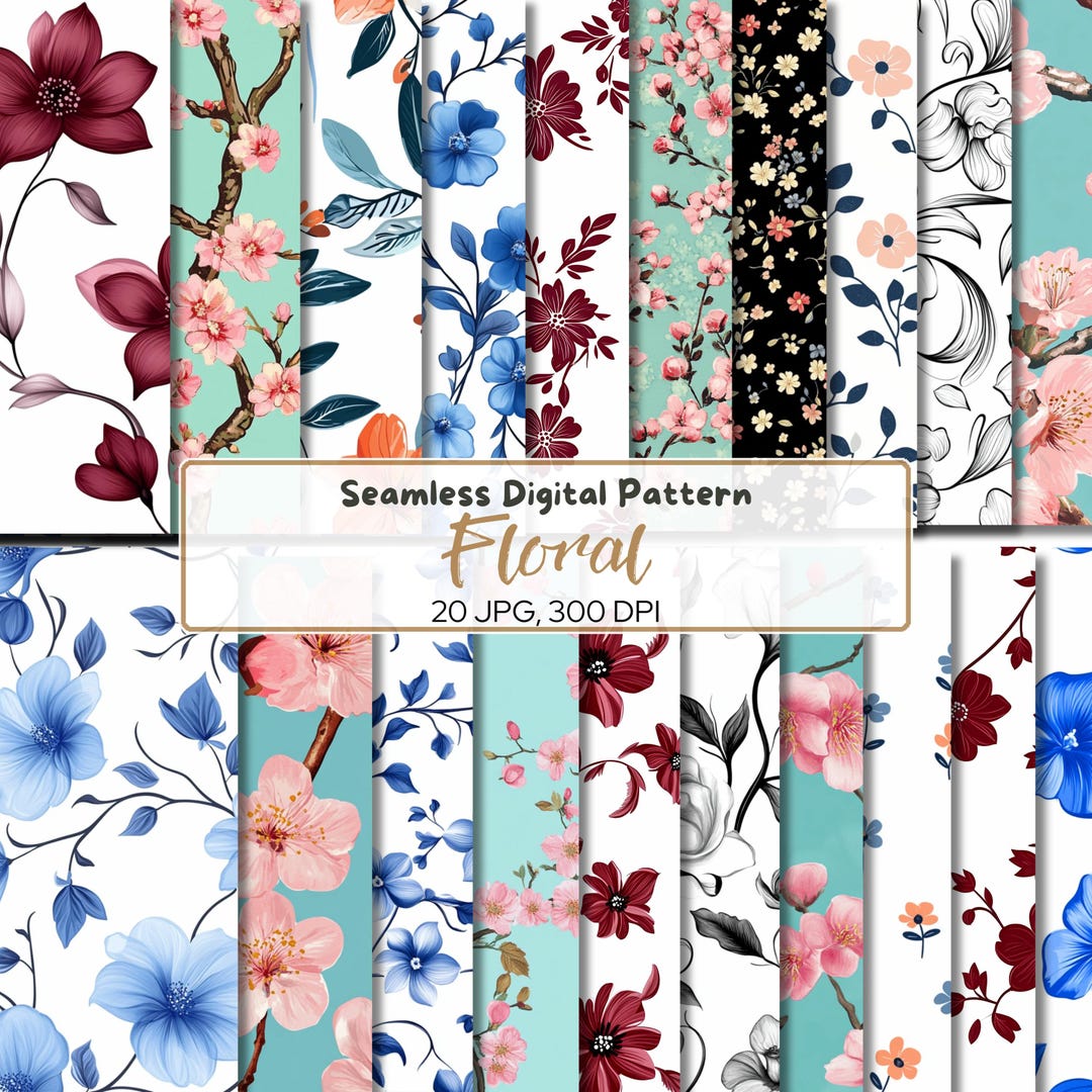 Watercolor Floral Digital Paper Set - Floral Seamless Pattern - Digital ...
